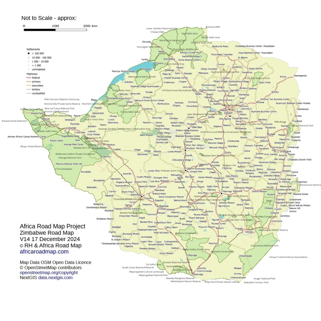 Zimbabwe Road Map – Africa Road Map – Connecting Road Users with Local Services